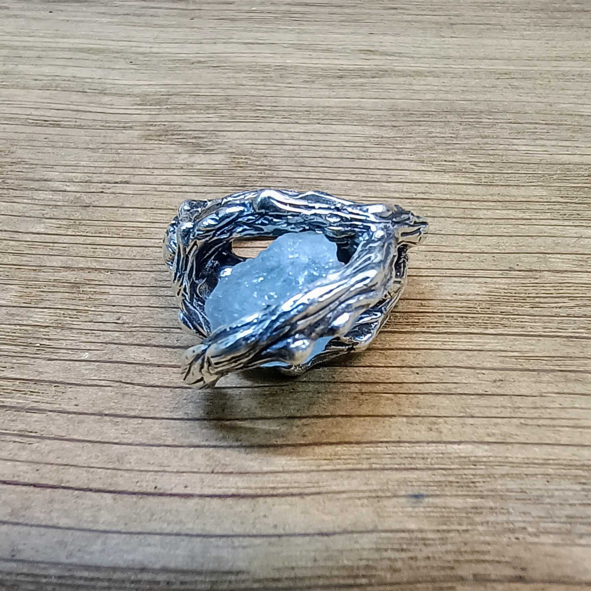 Zilveren Aquamarijn Edelsteen Ring "De Knoestige ranken van Helder Inzicht"